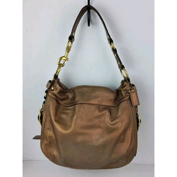 Coach | Bags | Coach Zoe Metallic Bronze Hobo Slouchy Leather Handbag ...